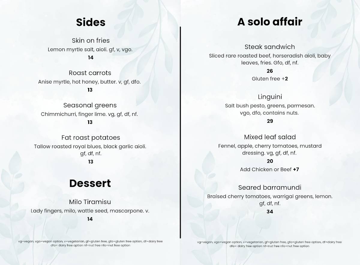 Menu at Sixty Cats pub & bar, Perth