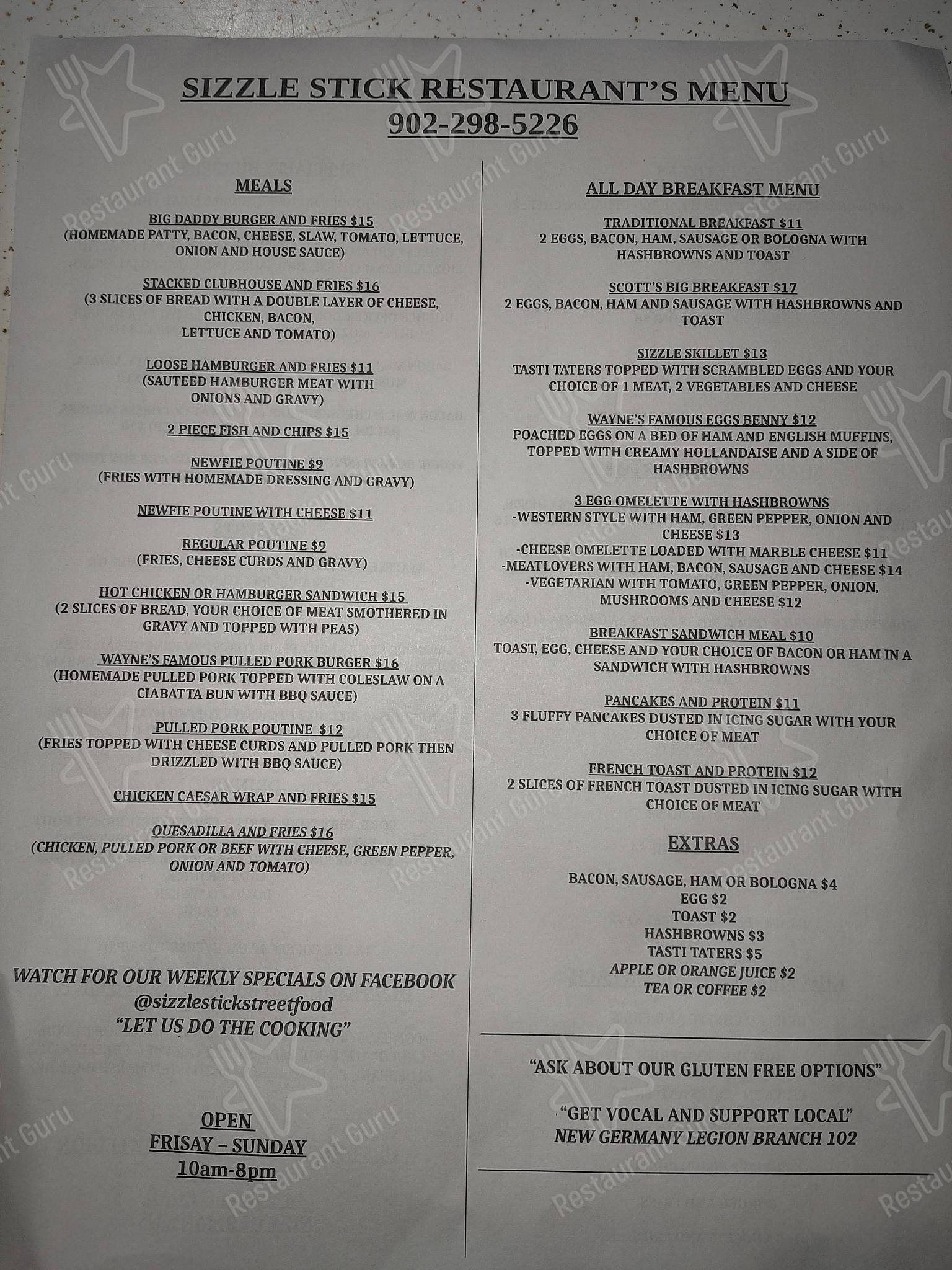 Menu at Sizzle Stick Restaurant, New Germany