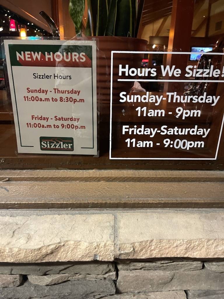 Menu at Sizzler steakhouse, Los Alamitos, Los Alamitos Blvd