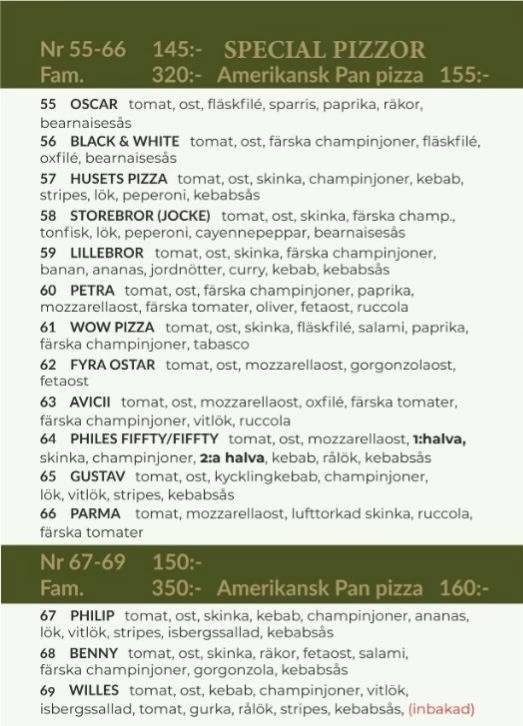 Menu at Pizzeria Oscar, Skara
