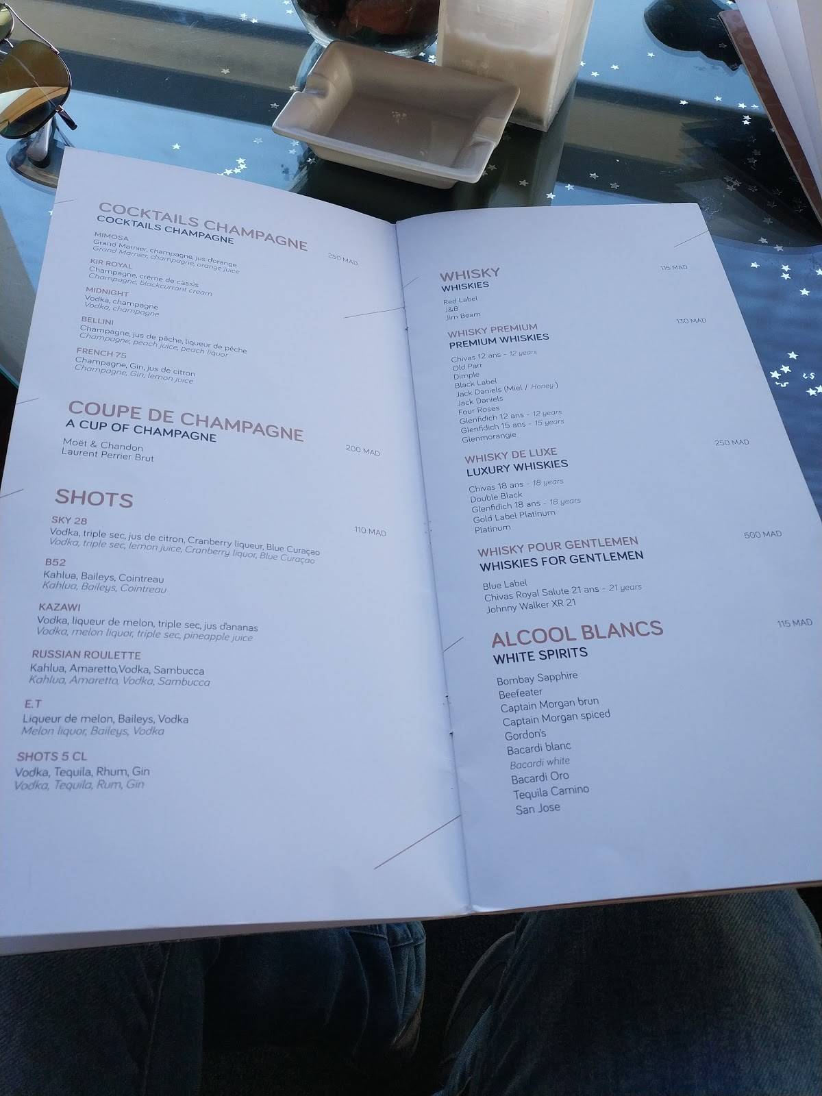 Menu au Sky 28 restaurant, Casablanca