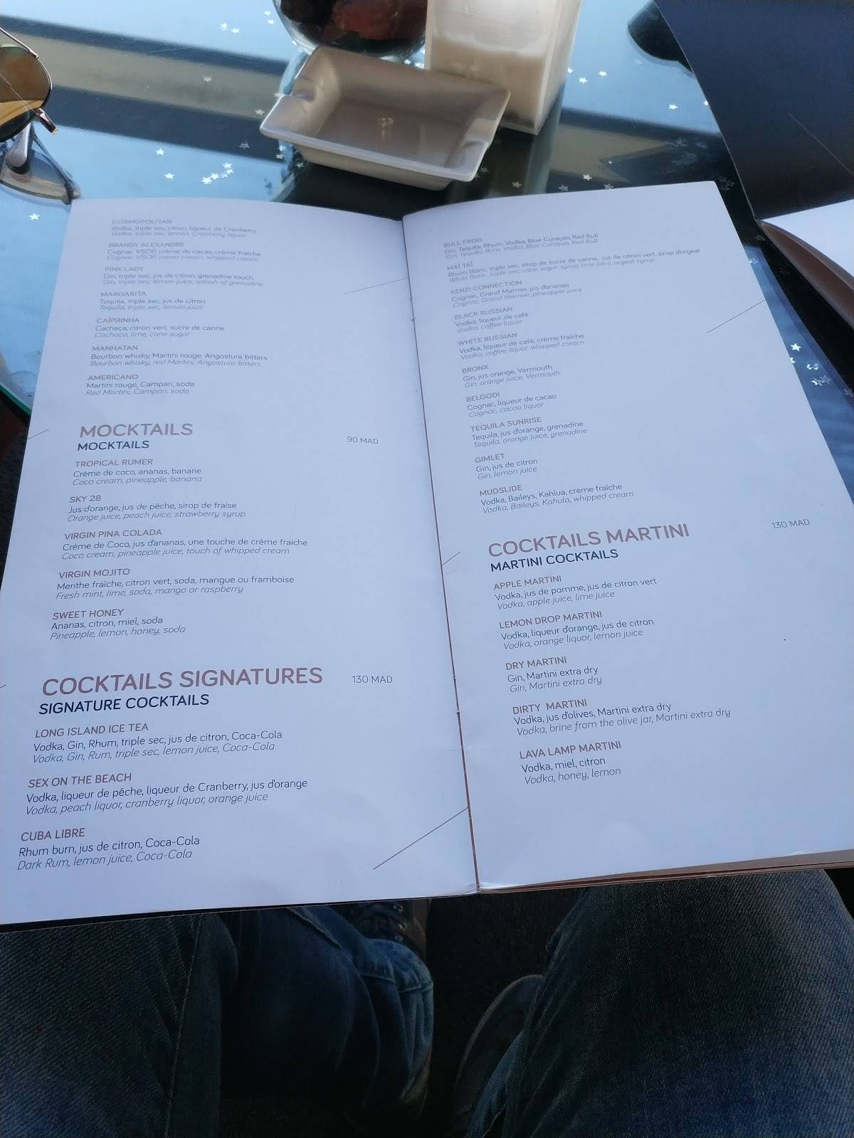 Menu au Sky 28 restaurant, Casablanca