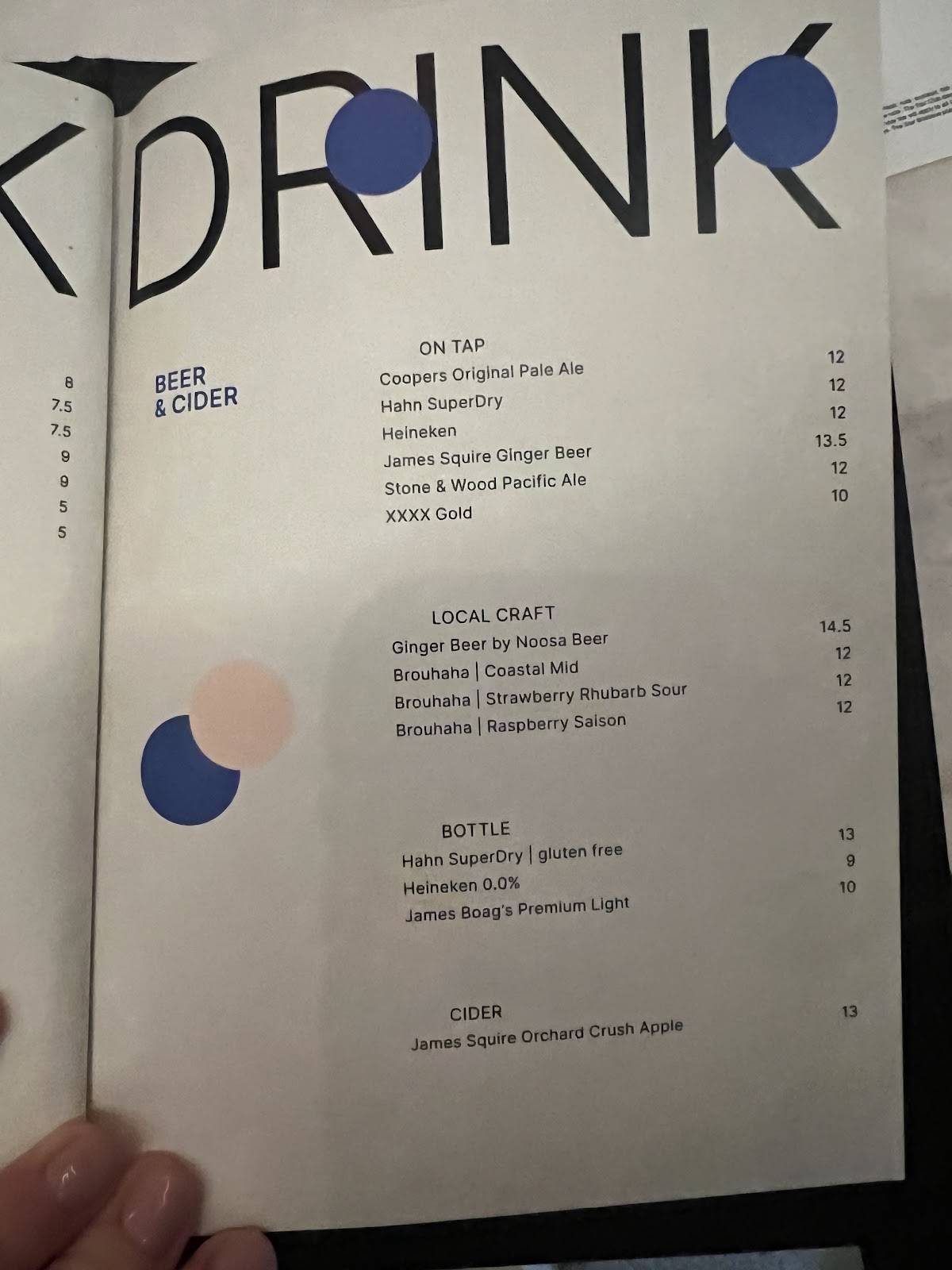 Menu at Sky Deck restaurant, Brisbane City