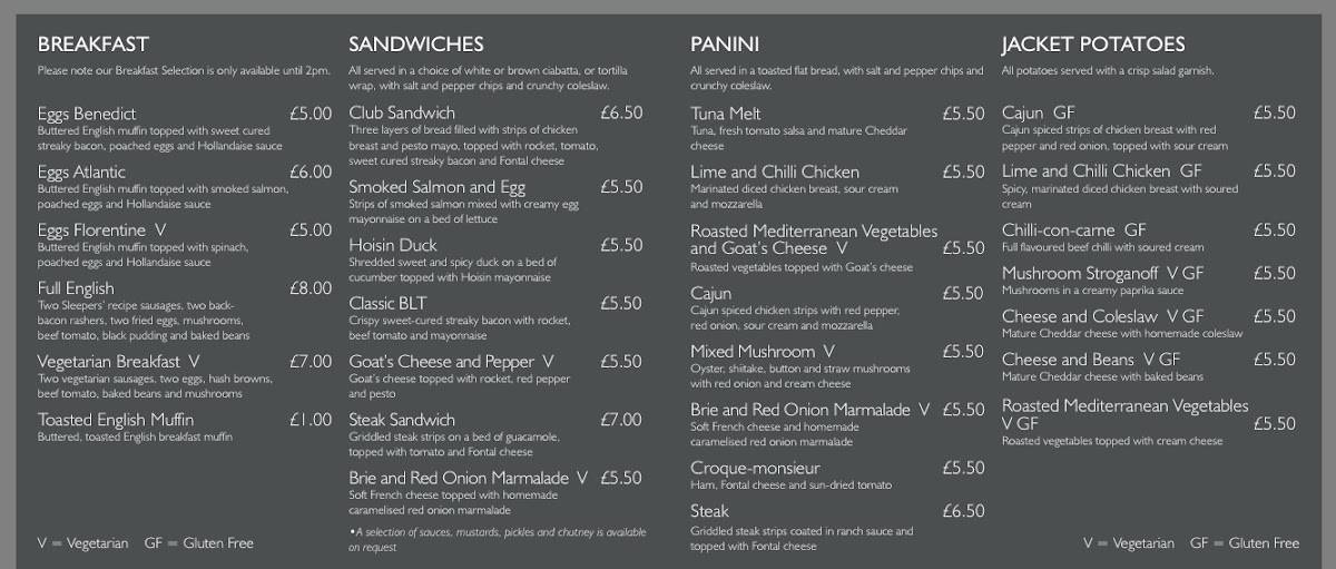 Menu at Sleepers Bar & Kitchen Beverley, Beverley