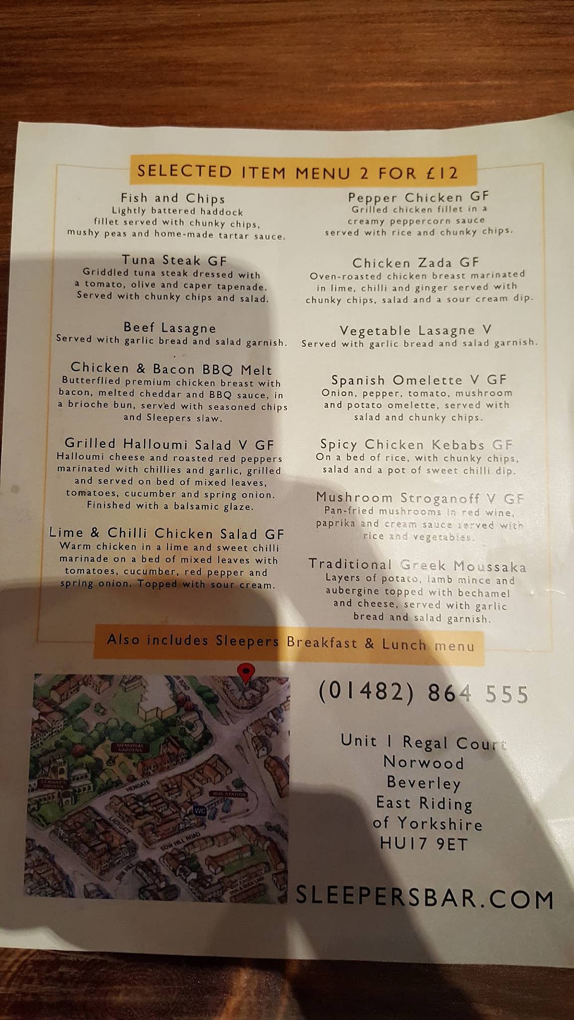 Menu at Sleepers Bar & Kitchen Beverley, Beverley