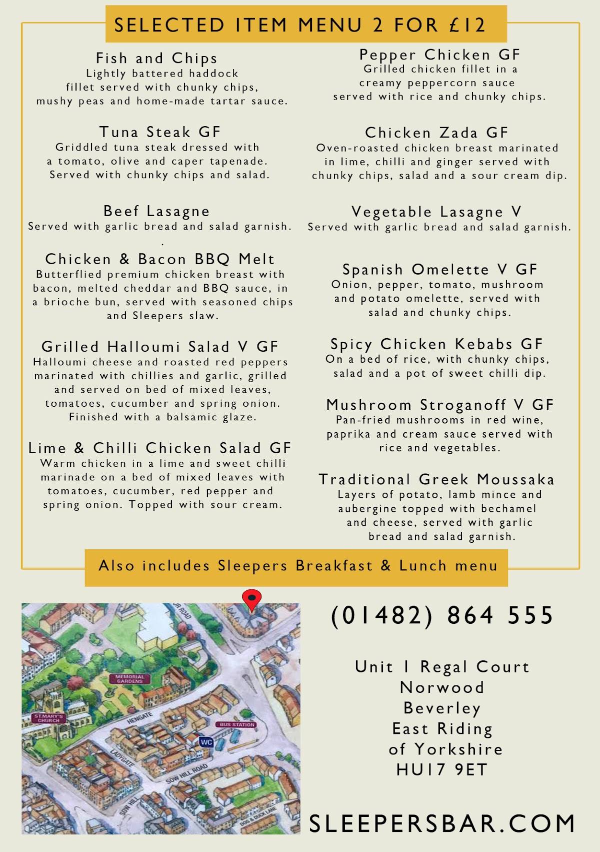Menu at Sleepers Bar & Kitchen Beverley, Beverley