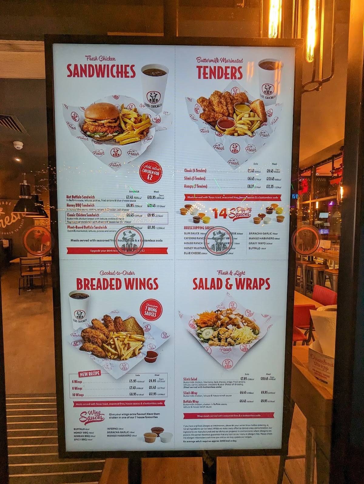 Menu at Slim Chickens restaurant, Ellesmere Port