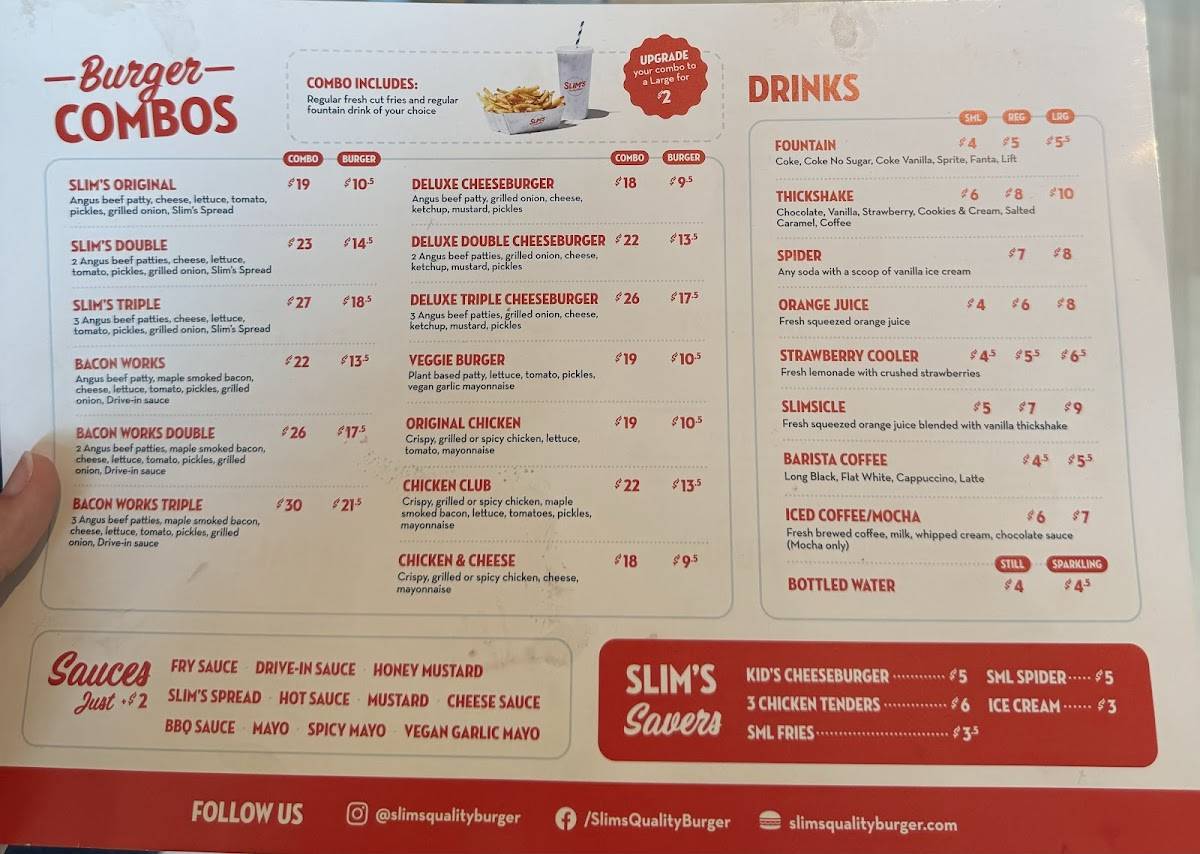 Menu at Slim's Quality Burger restaurant, Springwood