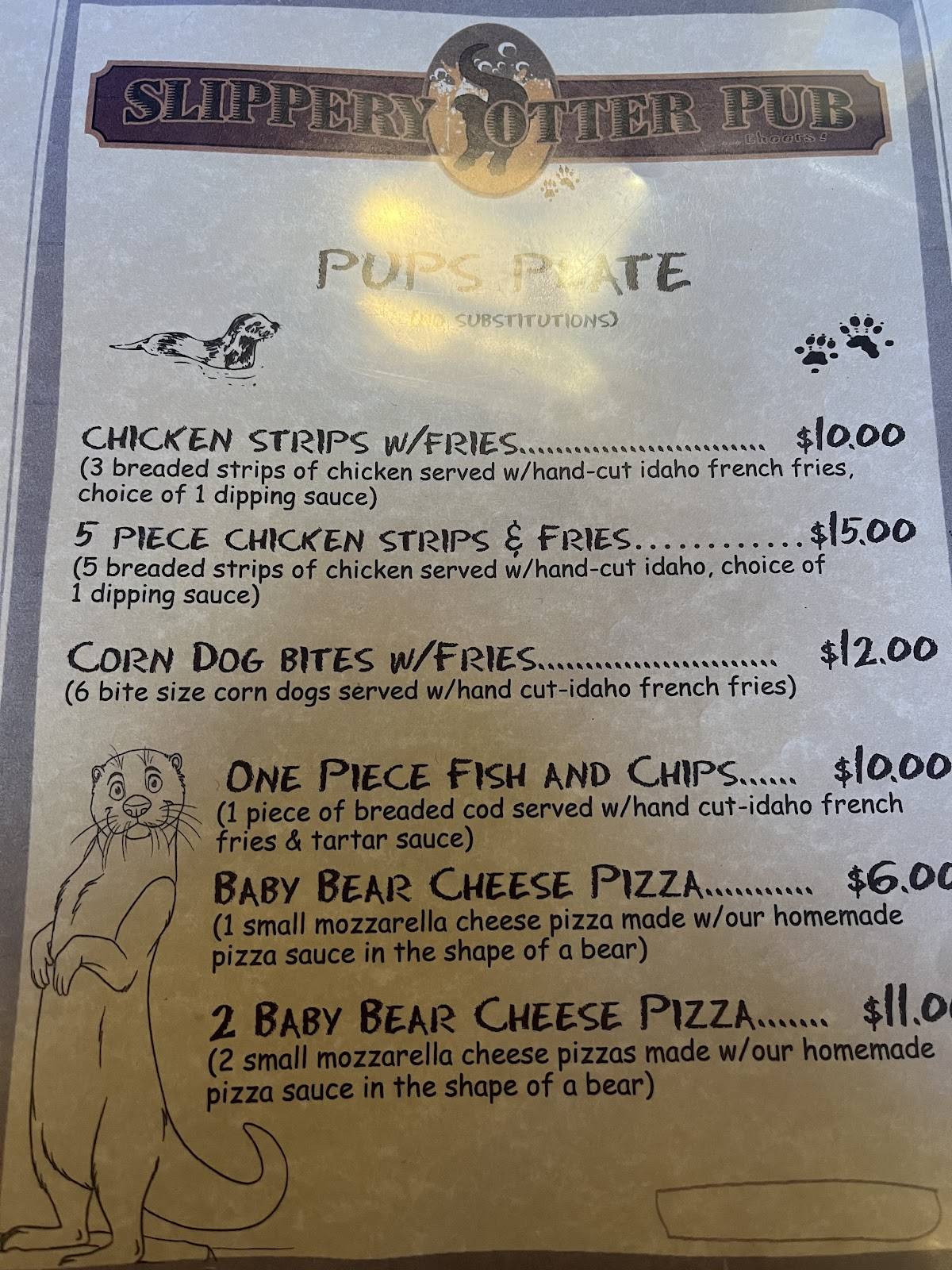 Menu at Slippery Otter Pub, West Yellowstone, 139 N Canyon St