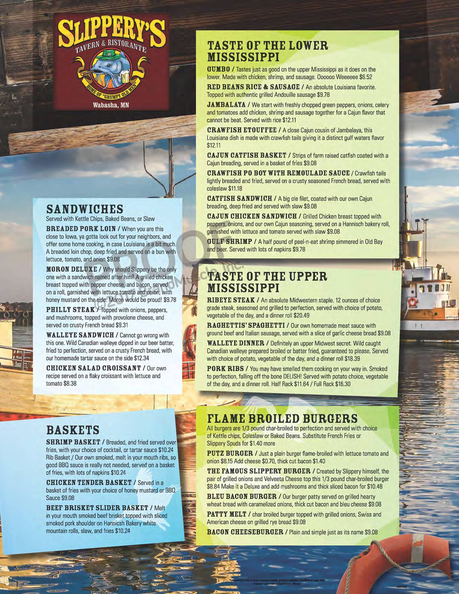 Menu at Slippery's Bar & Grill, Wabasha, 10 Church Ave