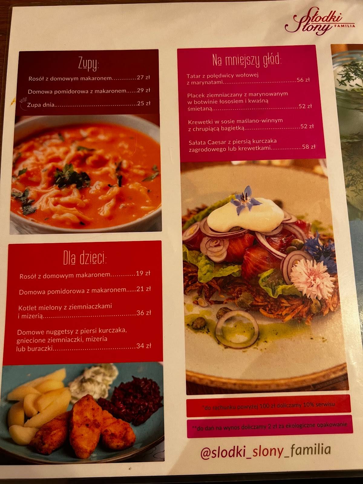 Carta del restaurante Słodki Słony Familia, Varsovia