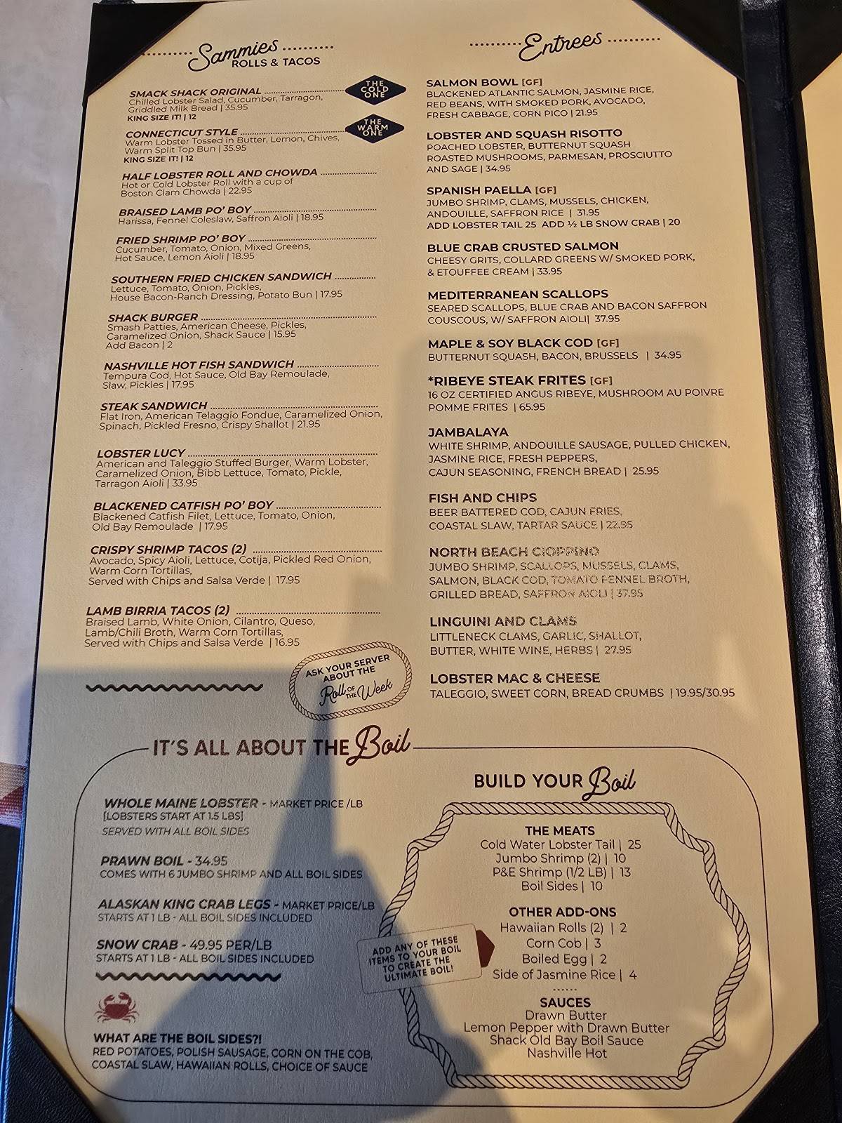 Menu at Smack Shack restaurant, Minneapolis, 603 N Washington Ave