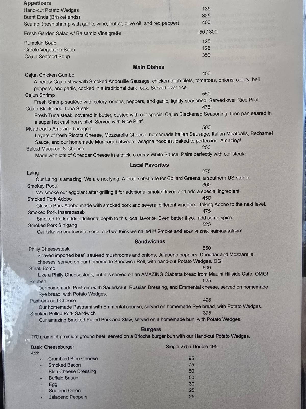 Menu at Smoke Bar and Restaurant, Paoay