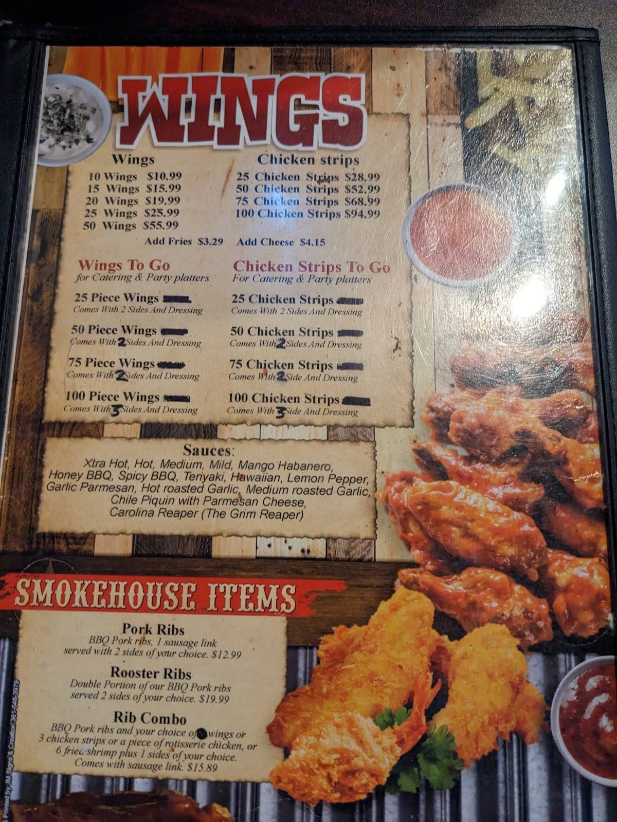 Menu at Smokey Rooster bar and grill, Corpus Christi