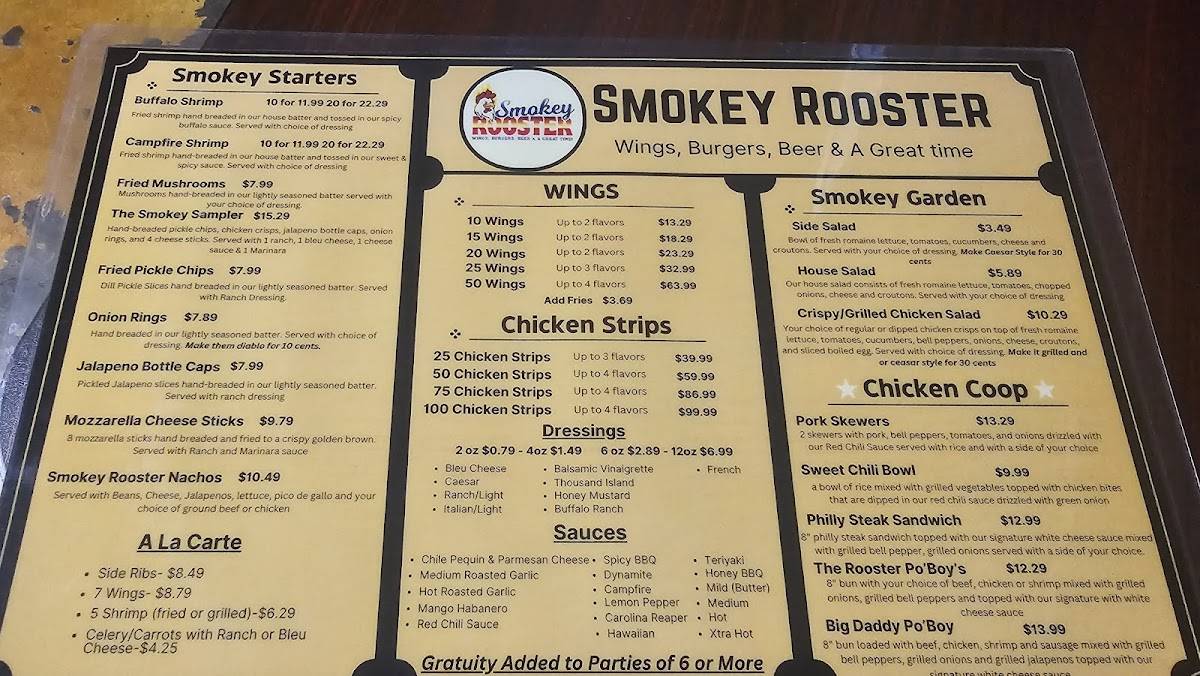 Menu at Smokey Rooster bar and grill, Corpus Christi