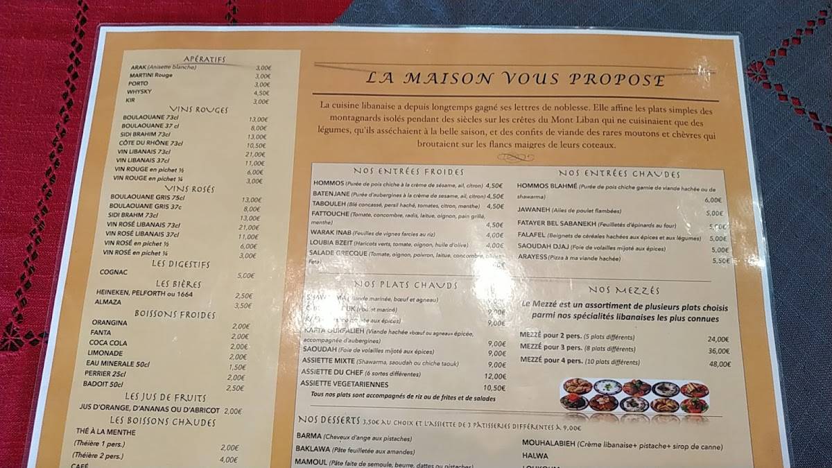 Menu au Snack Chez Amine restaurant, Angers