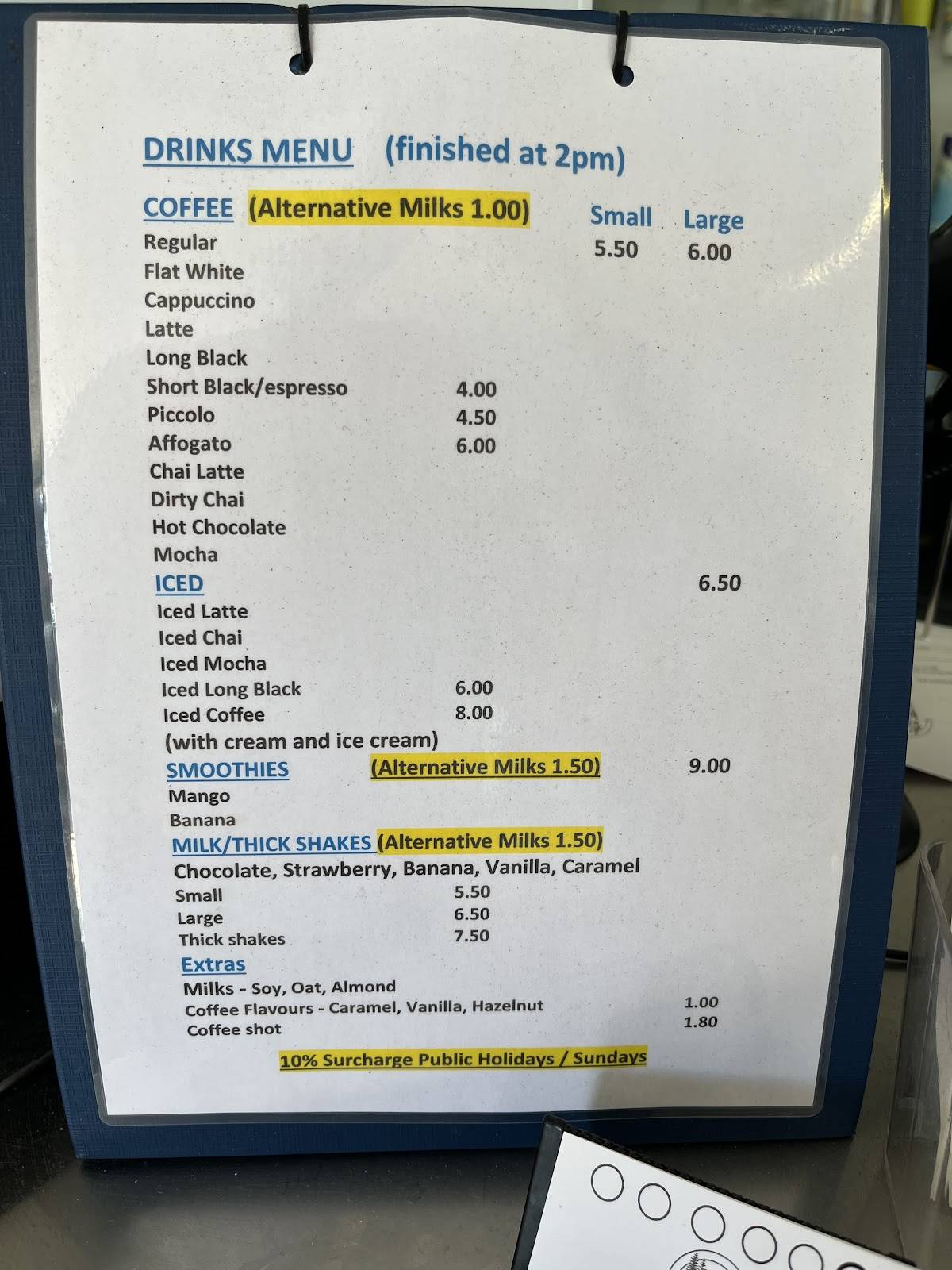 Menu at Snak Shak Brooms Head cafe, Brooms Head
