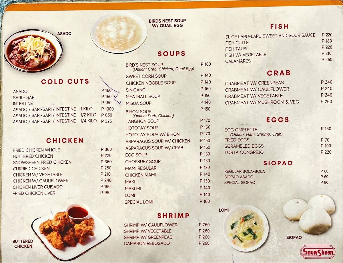 Menu at Snowsheen Restaurant, Cebu City