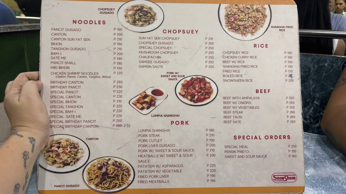 Menu at Snowsheen Restaurant, Cebu City