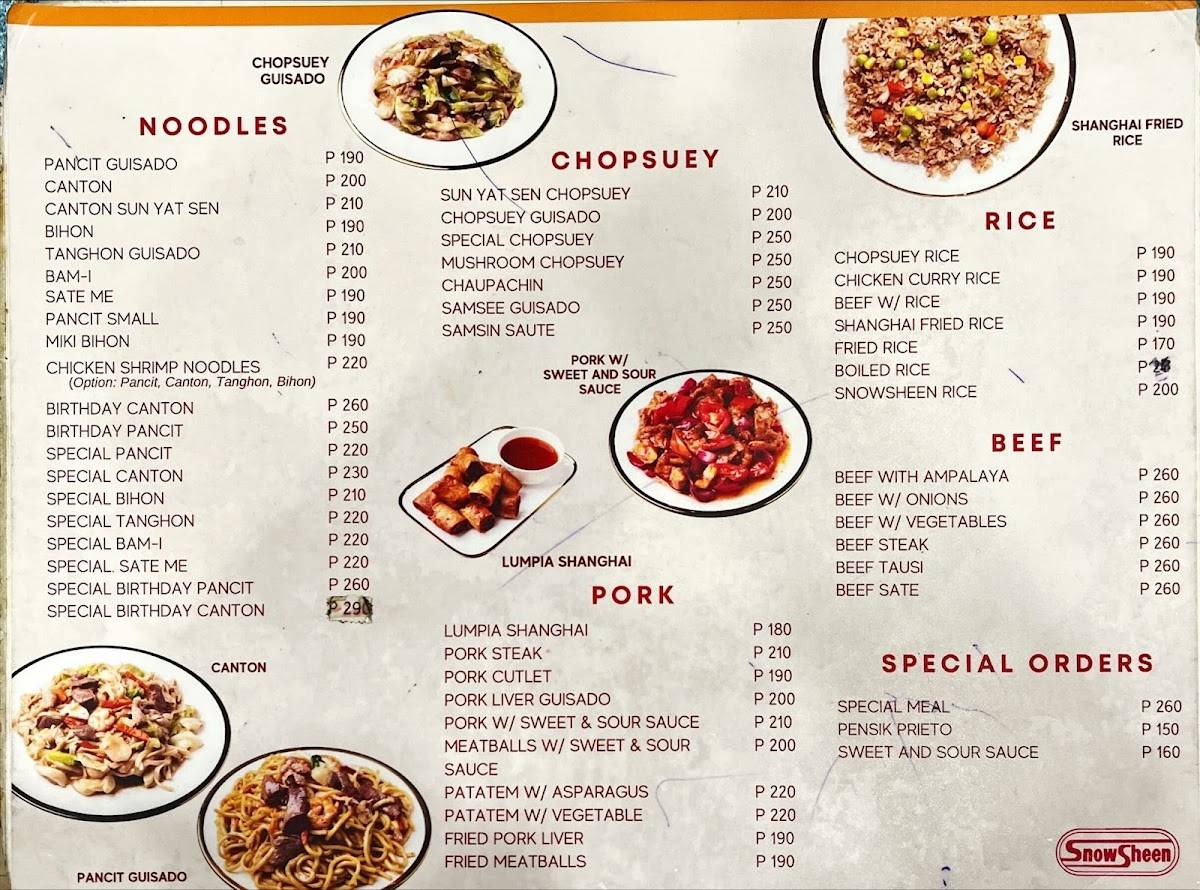 Menu at Snowsheen Restaurant, Cebu City