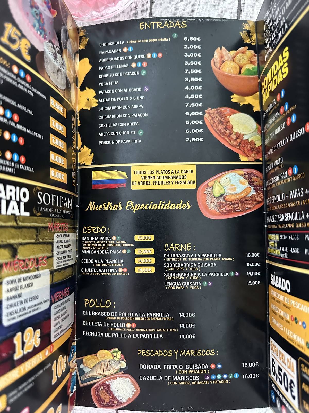 Carta de Sofipan Panaderia y Restaurante Colombiano, Marbella