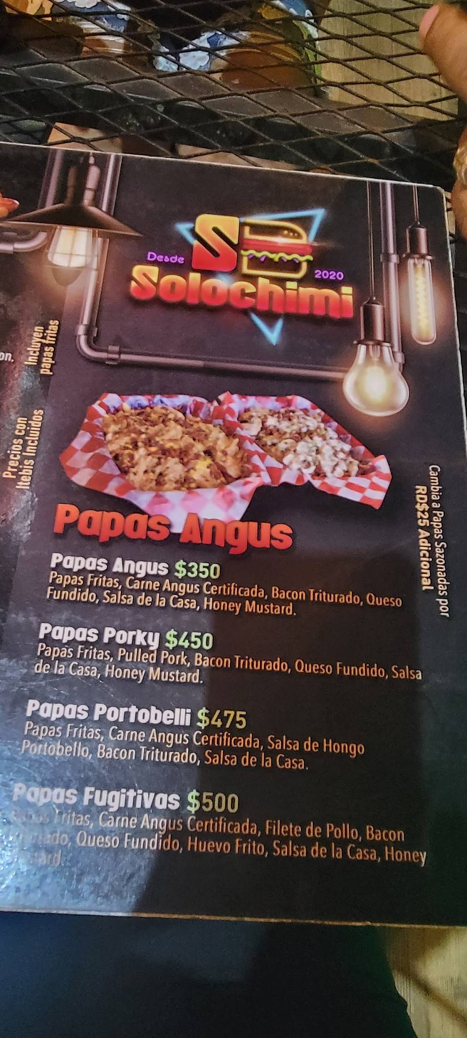 Menu at Solo Chimi restaurant, Santo Domingo Este, F4VX+V5V