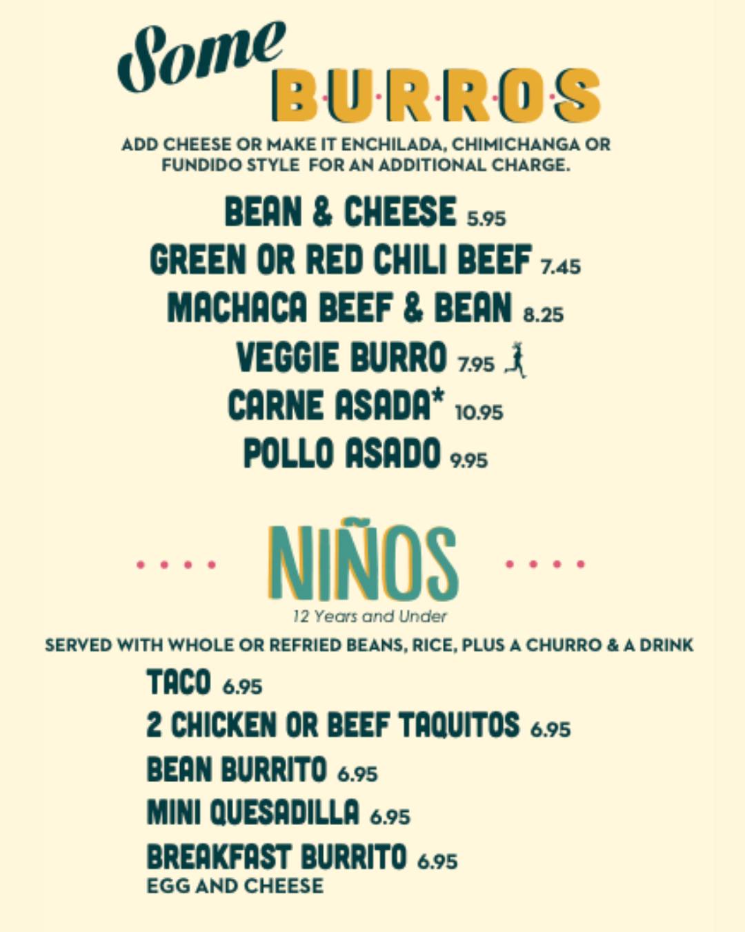 Menu at Someburros restaurant, Chandler, 3461 W Frye Rd