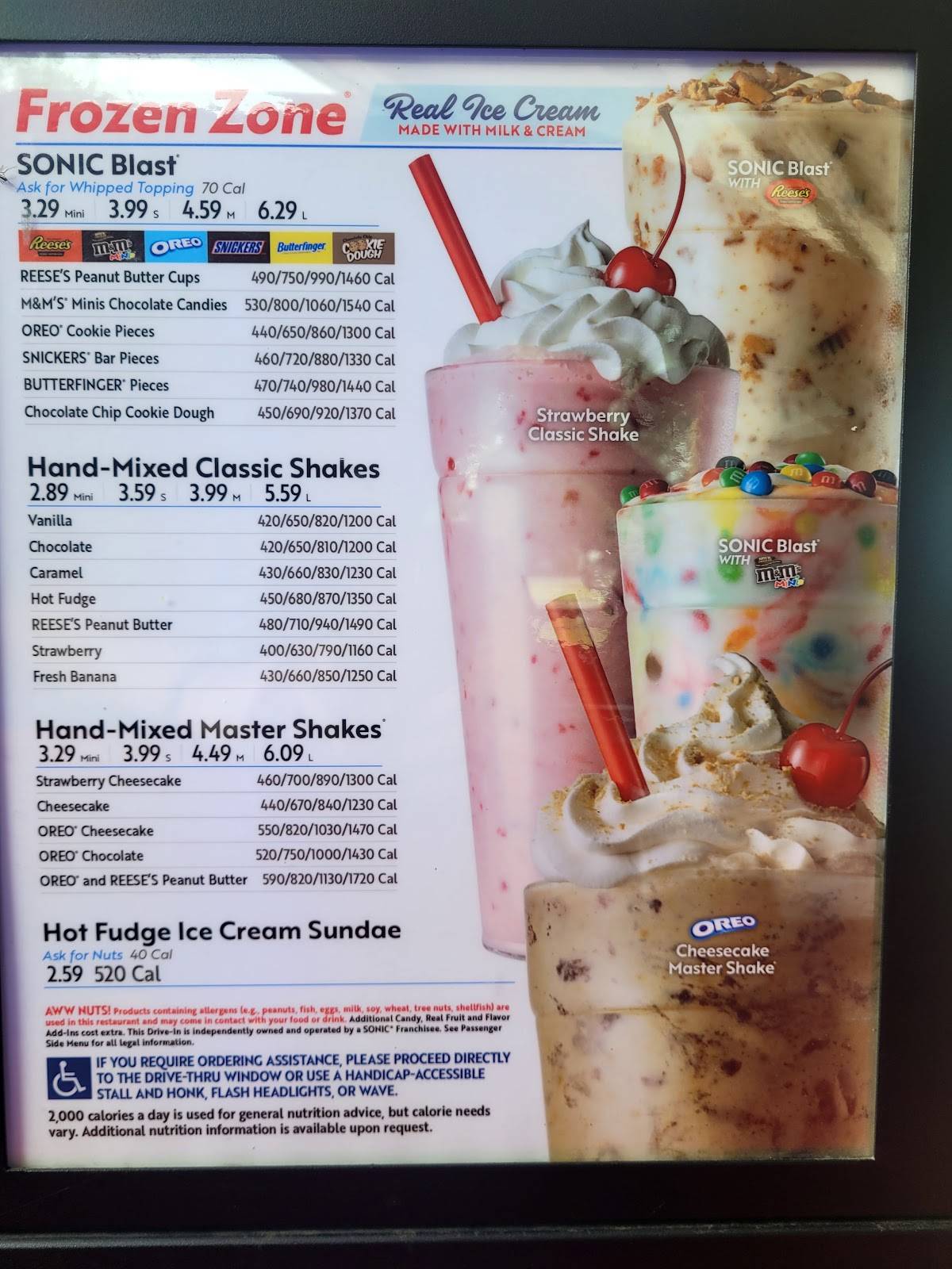 Menu at Sonic Drive-In fast food, Du Quoin