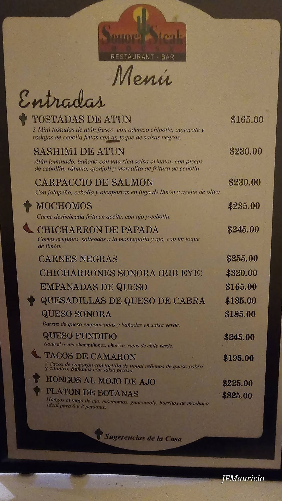 Menu at Sonora Steak HOUSE steakhouse, Hermosillo, Blvd. Fco. Eusebio ...