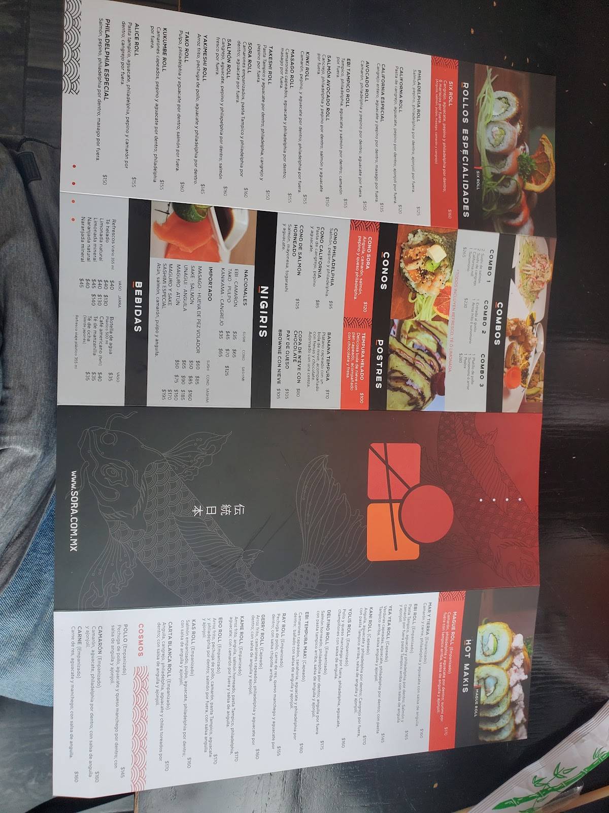 Carta del restaurante Sora, Ciudad Victoria, Zacatecas