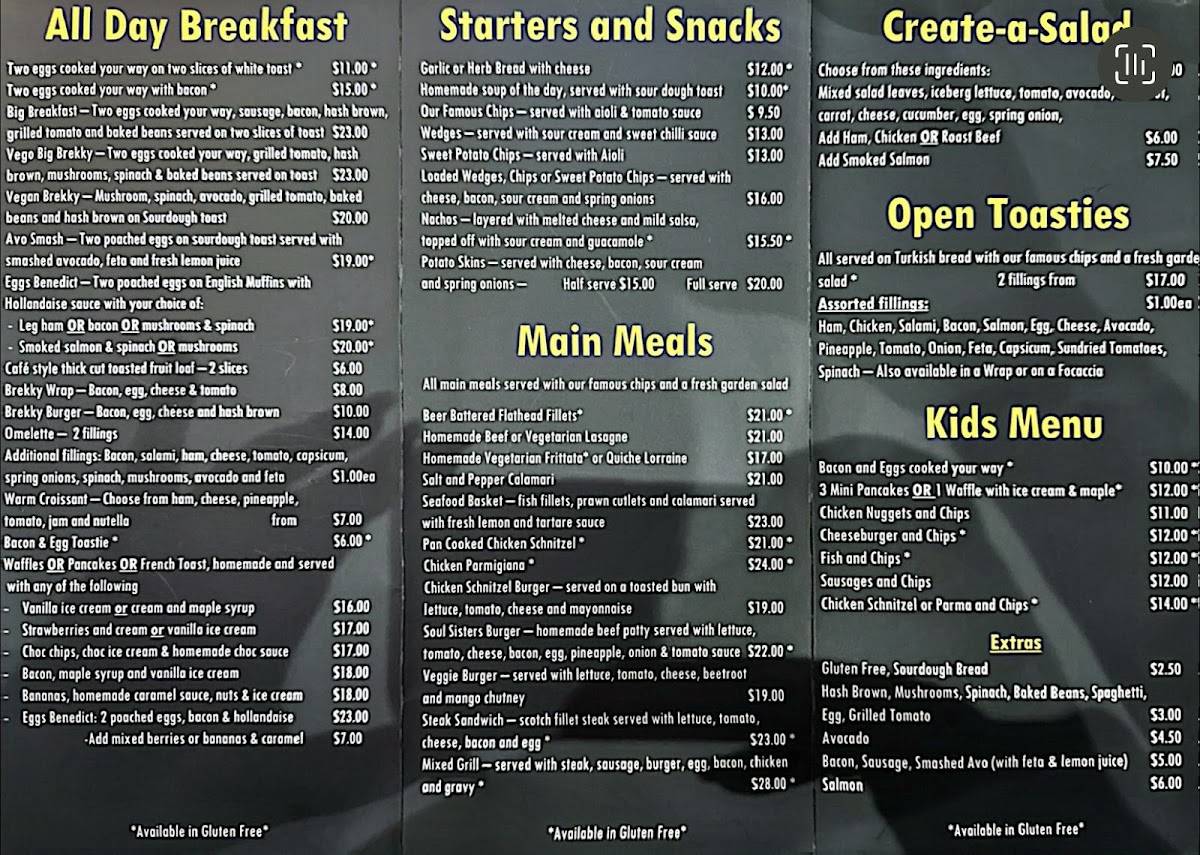 Menu at Soul Sisters Cafe, Longwarry