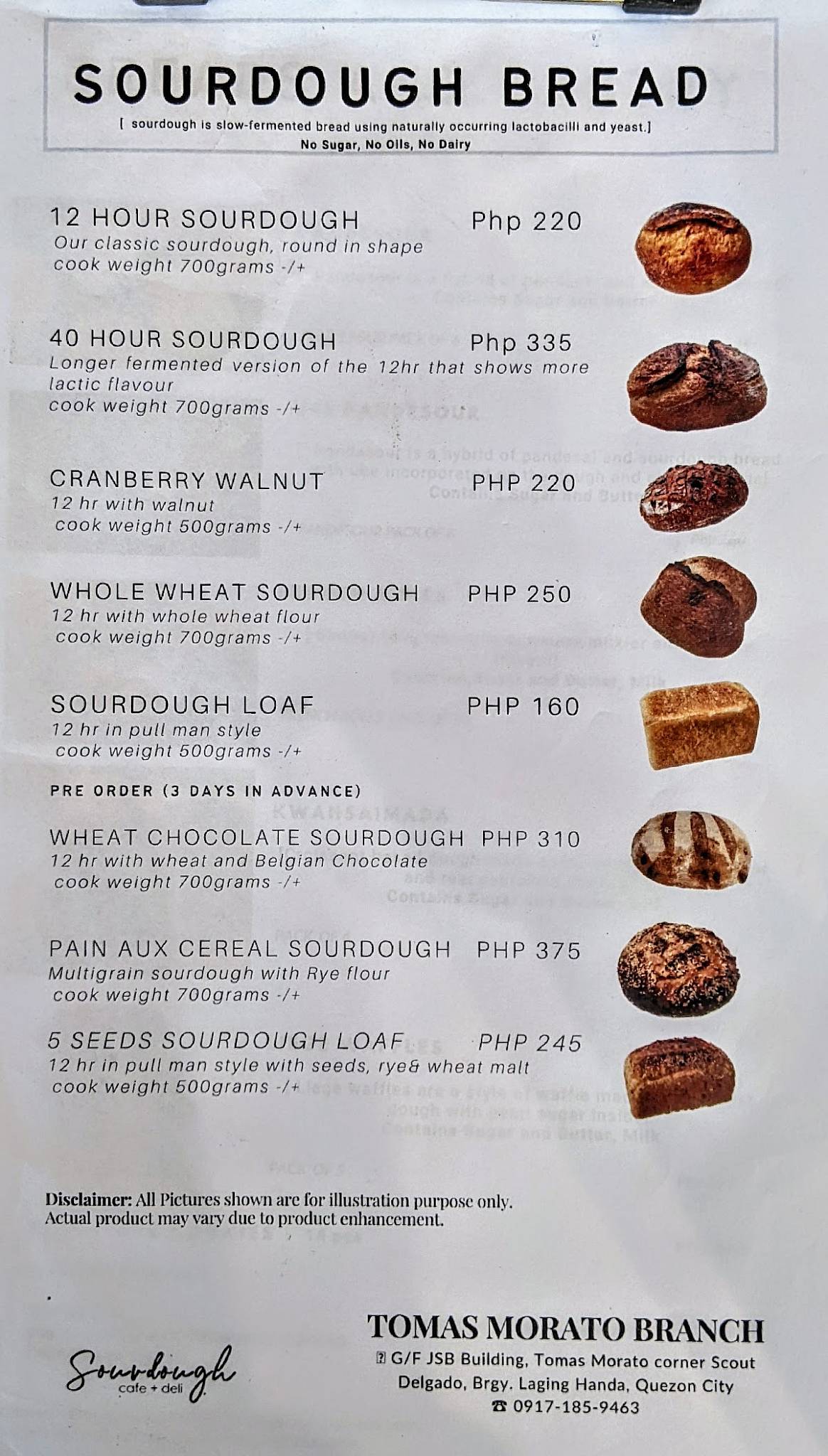 Menu at Sourdough Cafe Tomas Morato, Quezon City