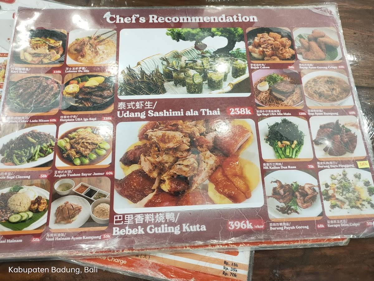 Menu at Bali Sentosa Seafood restaurant, Kuta Selatan