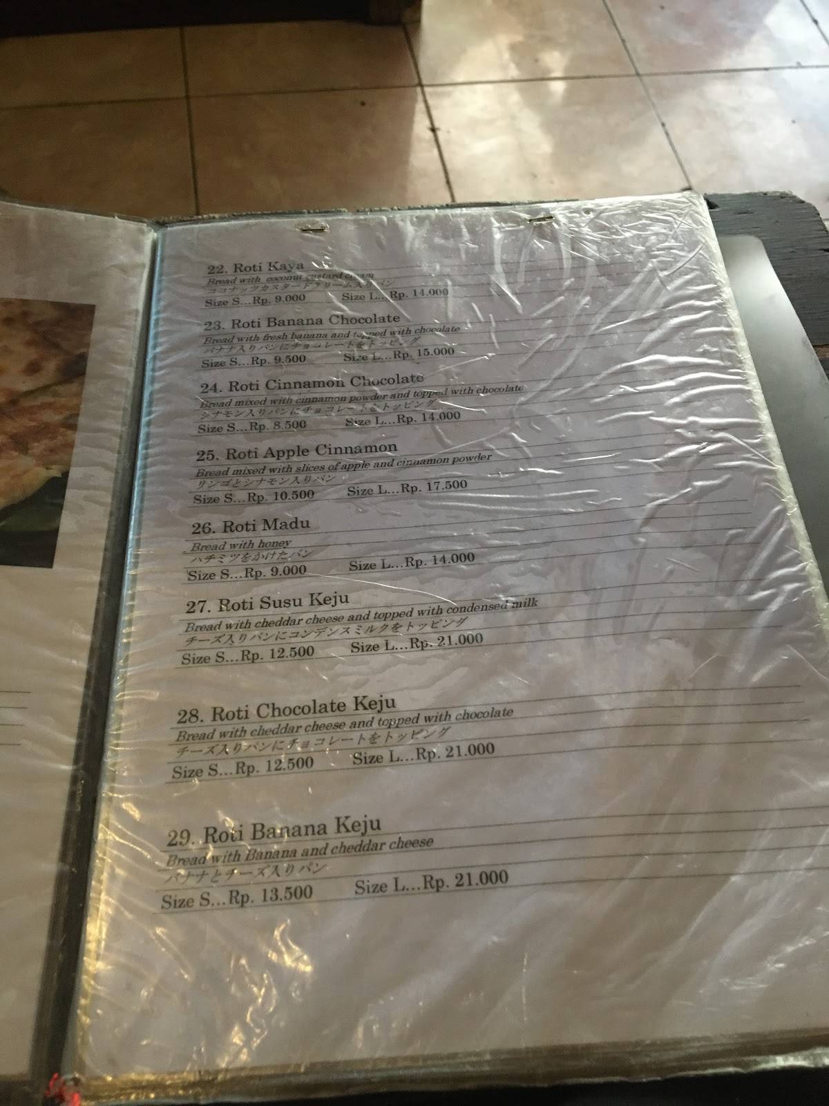 Menu at Roti Canai & Teh Tarik Warung Bunana cafe, Kuta Selatan, Jl ...