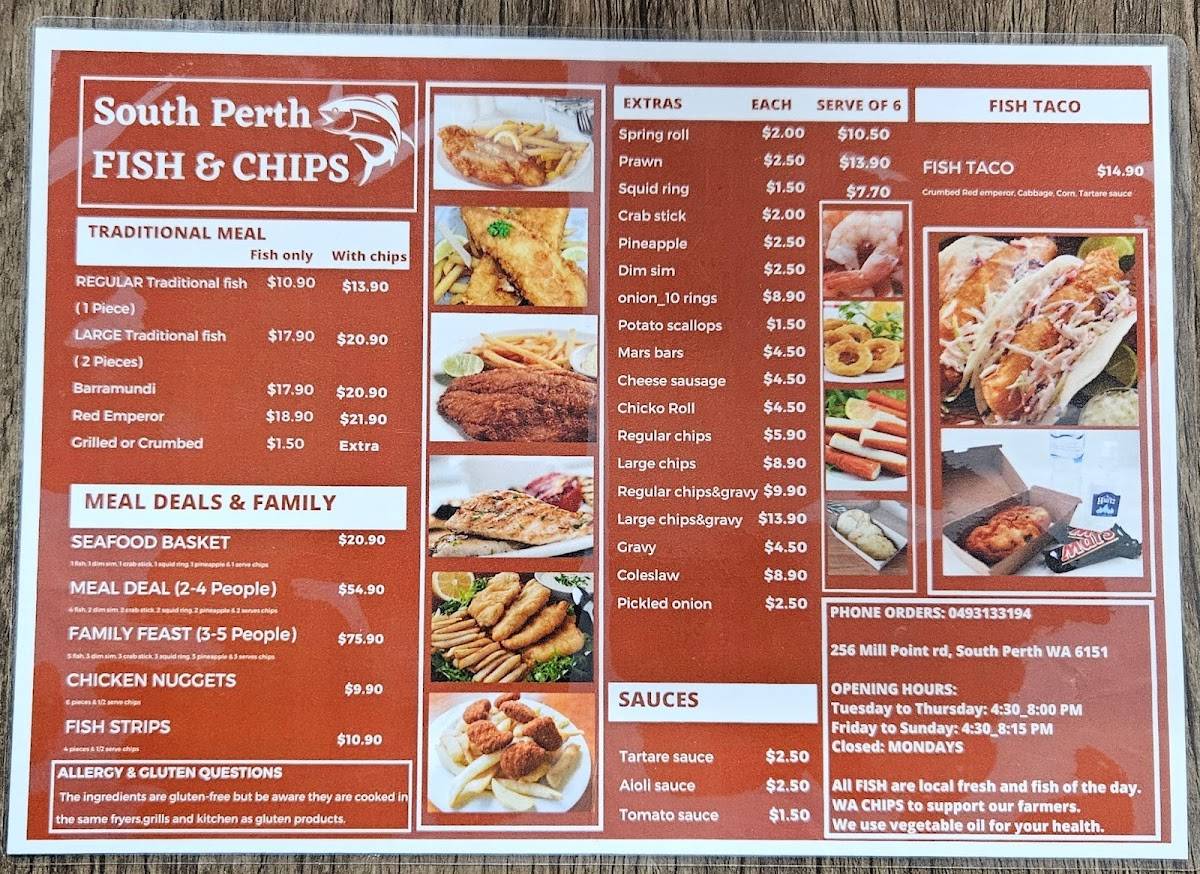 Menu at South Perth Fish & Chips restaurant, South Perth