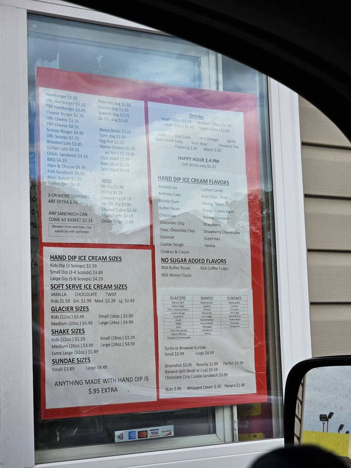 Menu at South Side Scoops, Peru