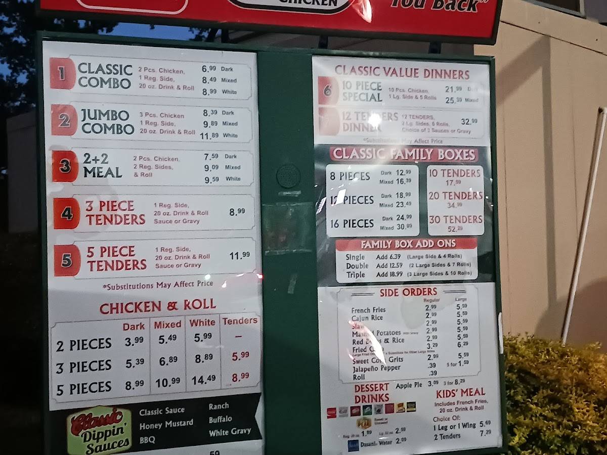 Menu at Southern Classic Chicken restaurant, Many