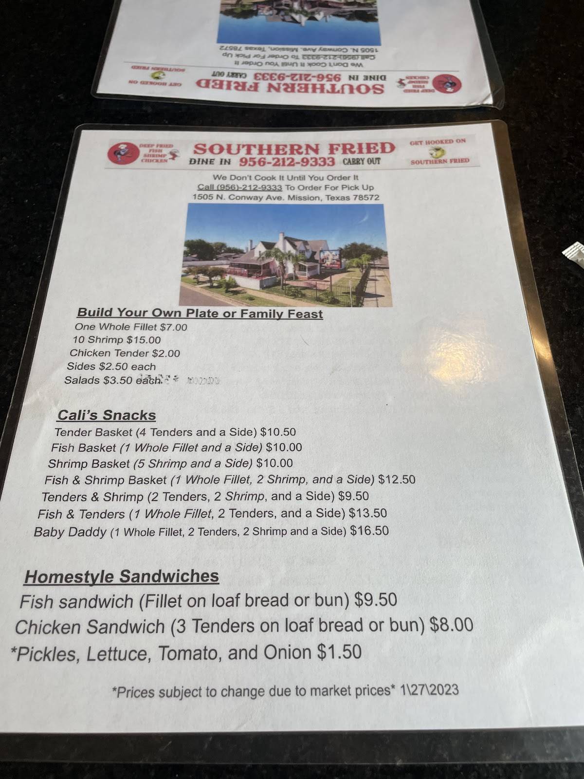 Menu at Southern Fried restaurant, Mission, N Conway Ave