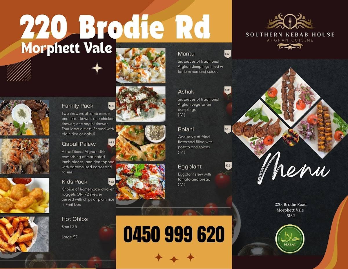 Menu at Southern Kebab House restaurant, Morphett Vale
