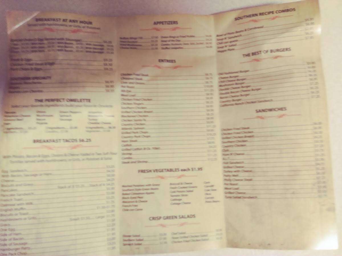 Menu at Southern Recipe restaurant, Irving, W Walnut Hill Ln