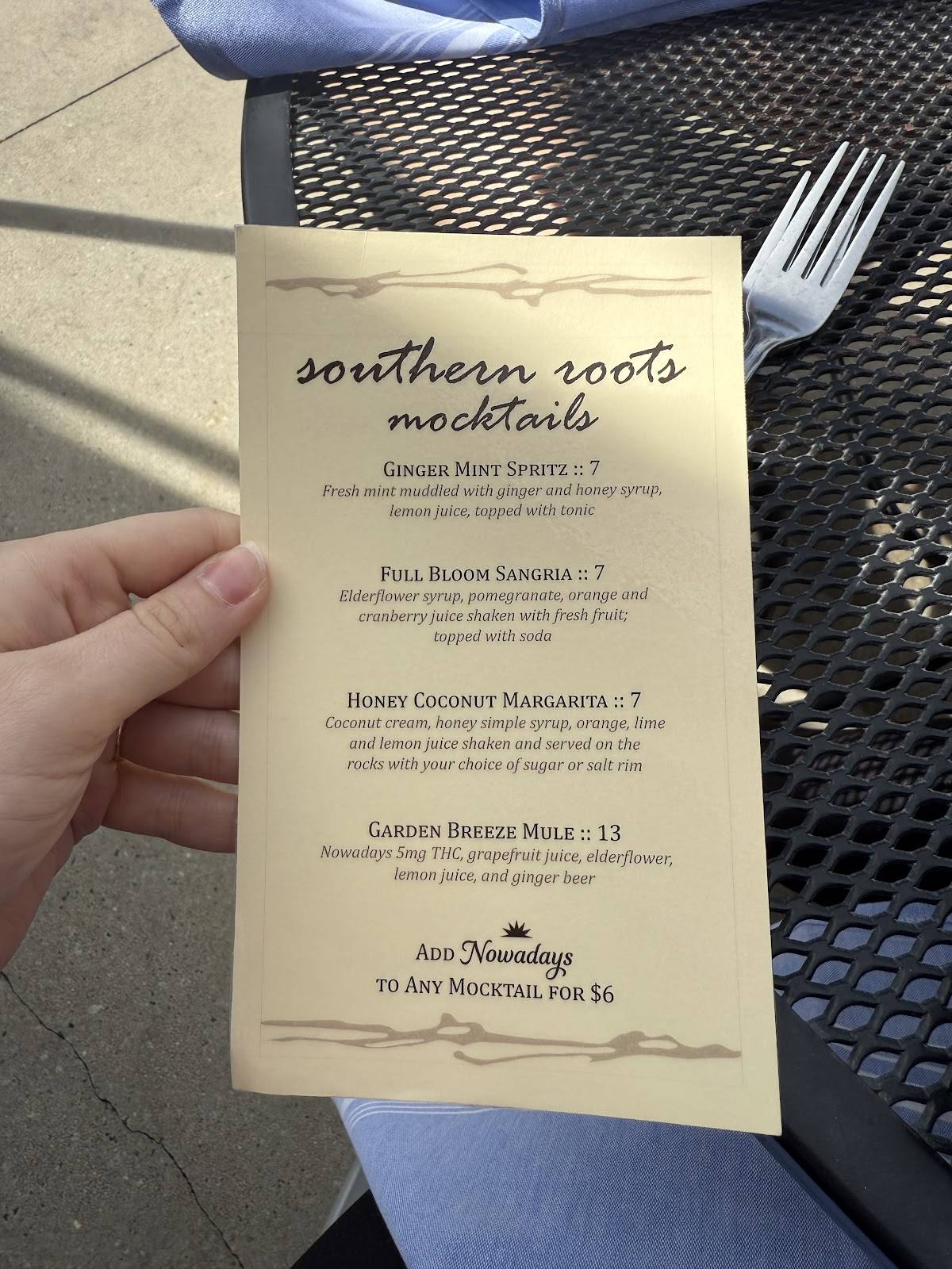 Menu at Southern Roots Restaurant, Jamestown, 119 E Main St