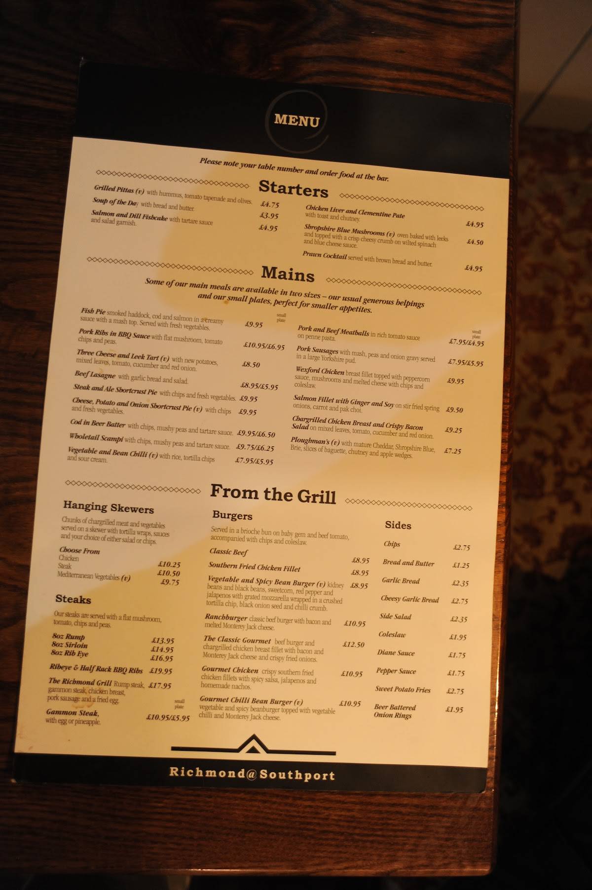 Menu at The Richmond pub & bar, Southport, 234 Scarisbrick New Rd