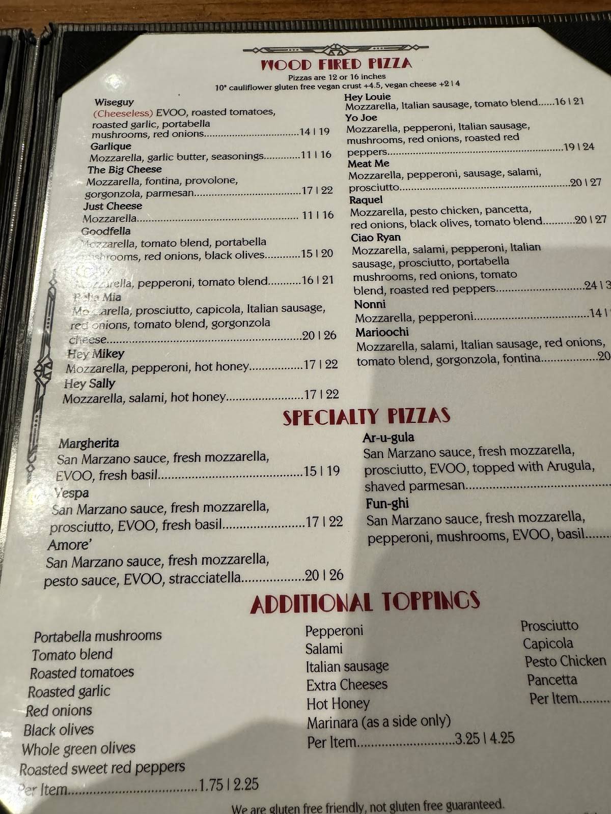 Menu at Marioochi’s Pizzeria On The Square, Sparta