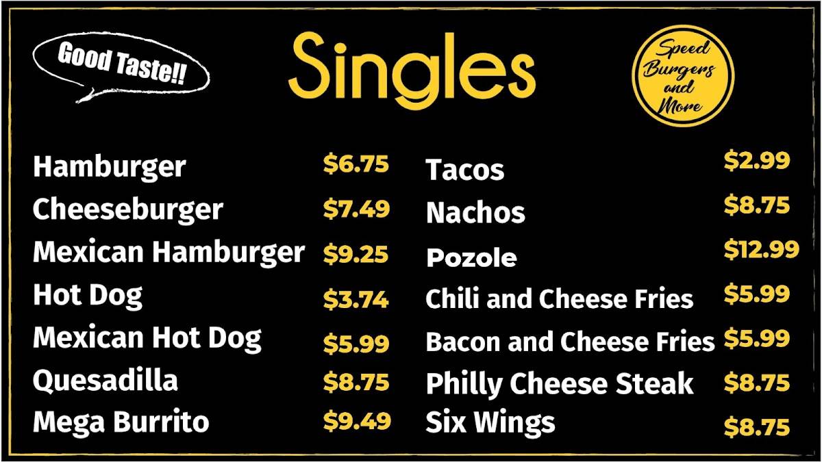 Menu at Speed Burgers and More restaurant, Dallas
