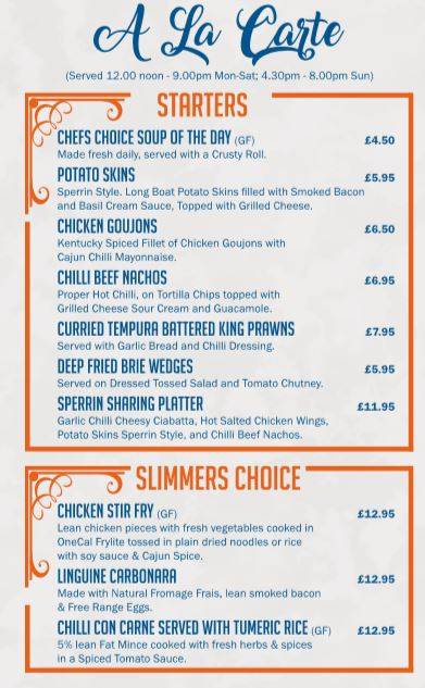 Menu at Sperrin Restaurant, Omagh