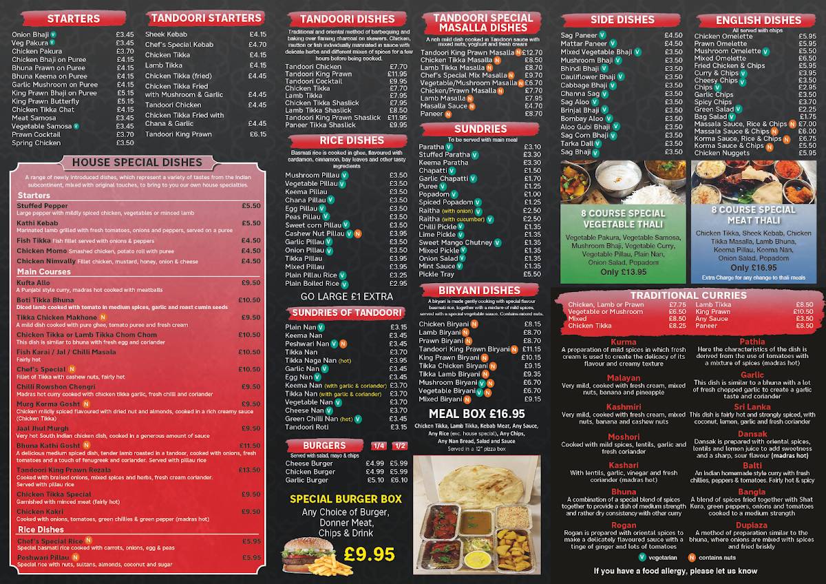Menu at Spice Junction fast food, Whitley Bay, 2 Norham Rd