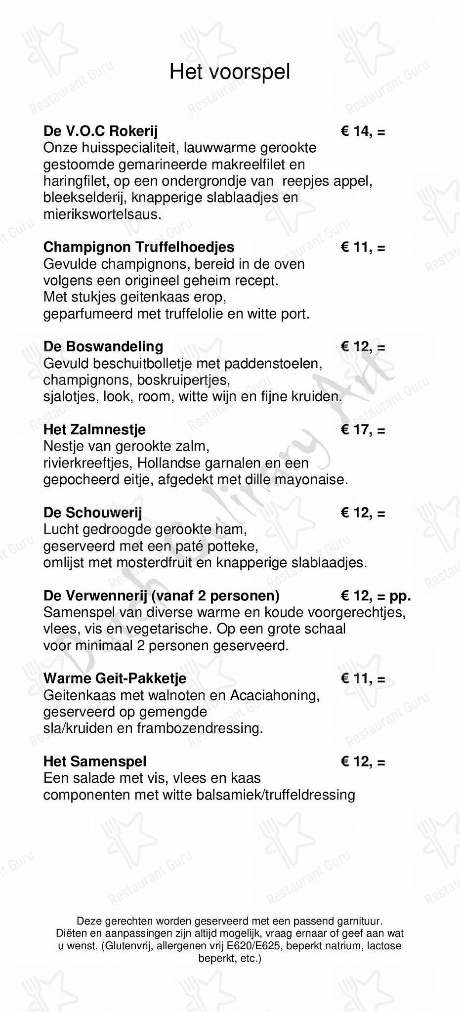 Menu at Spijshuis De Dis, Delft