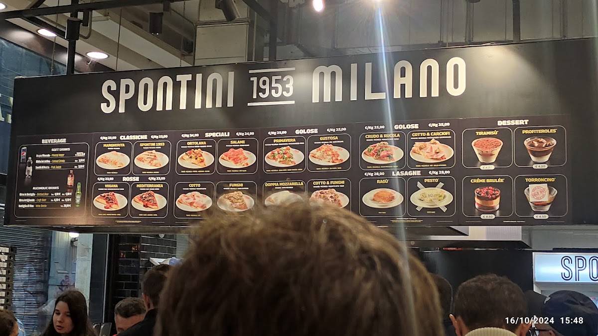 Menu at Spontini pizzeria, Milan, Via Dogana