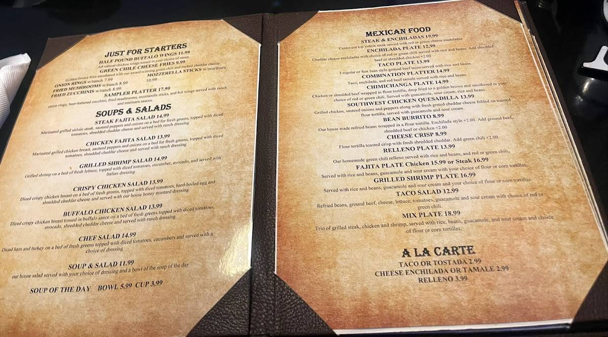 Menu at Safire Restaurant & Lounge, Springerville