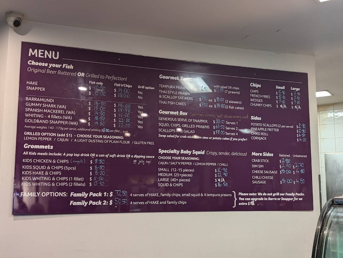 Menu at Squid Lips restaurant, Margaret River, 118 Bussell Hwy